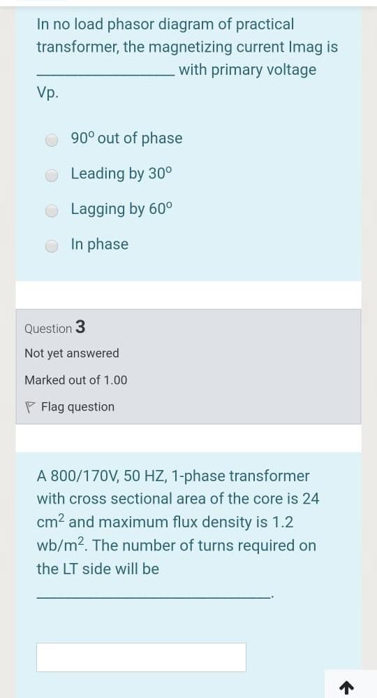 Solved In no load phasor diagram of practical transformer, | Chegg.com