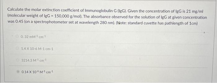 Solved Calculate the molar extinction coefficient of | Chegg.com