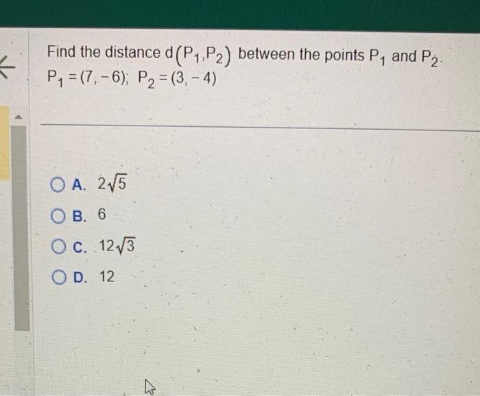 Solved Find the distance d(P1,P2) between the points P1 and | Chegg.com