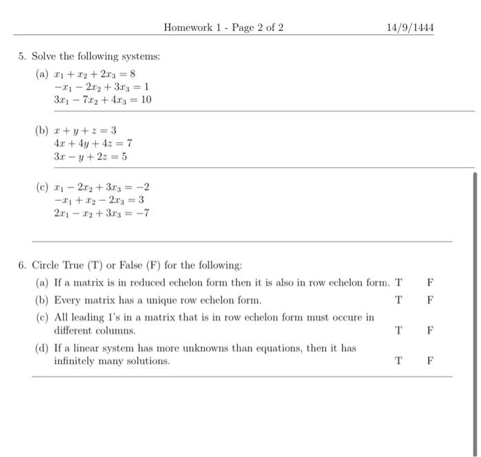 Solved Linear Algebra 1 Class 1 Suppose We Have The 