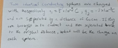 Solved Two identical conducting spheres are charged with | Chegg.com