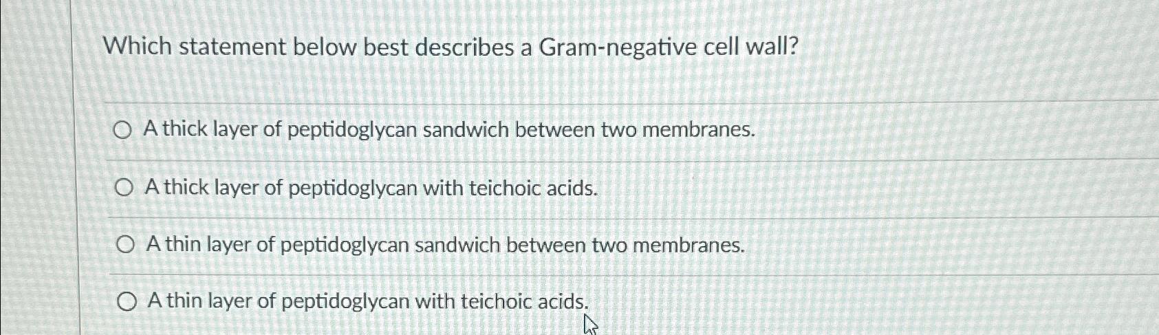 Solved Which statement below best describes a Gram-negative | Chegg.com