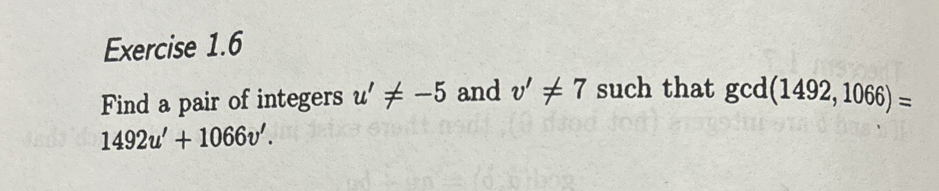 Solved Exercise 1.6Find a pair of integers u'≠-5 ﻿and v'≠7 | Chegg.com