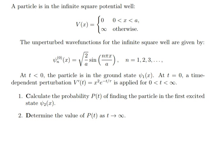 Solved A particle is in ﻿the infinite square potential | Chegg.com