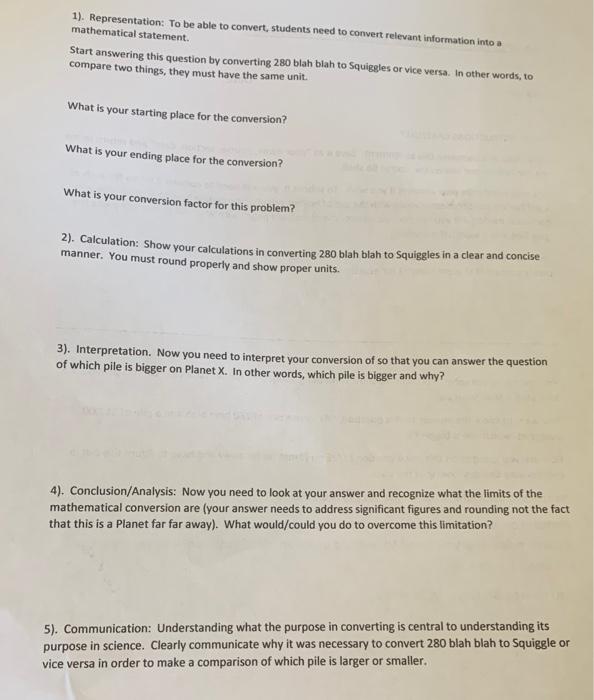 Solved 1). Representation: To be able to convert, students | Chegg.com