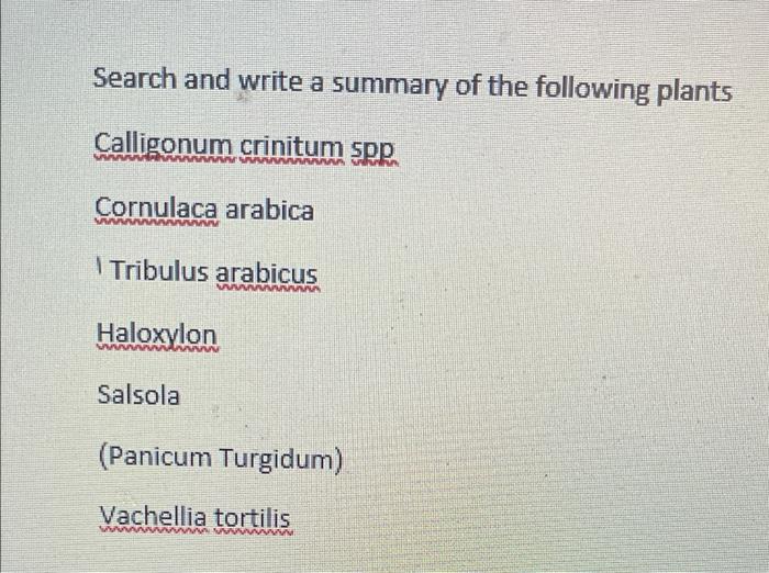 Solved Search and write a summary of the following plants | Chegg.com