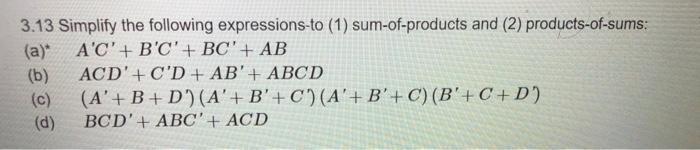 Solved 3.13 Simplify the following expressions-to (1) | Chegg.com