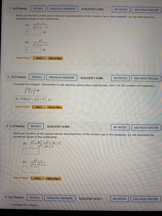 Solved 1. [0/2 points) DETAILS PREVIOUS ANSWERS SCALCET8 | Chegg.com