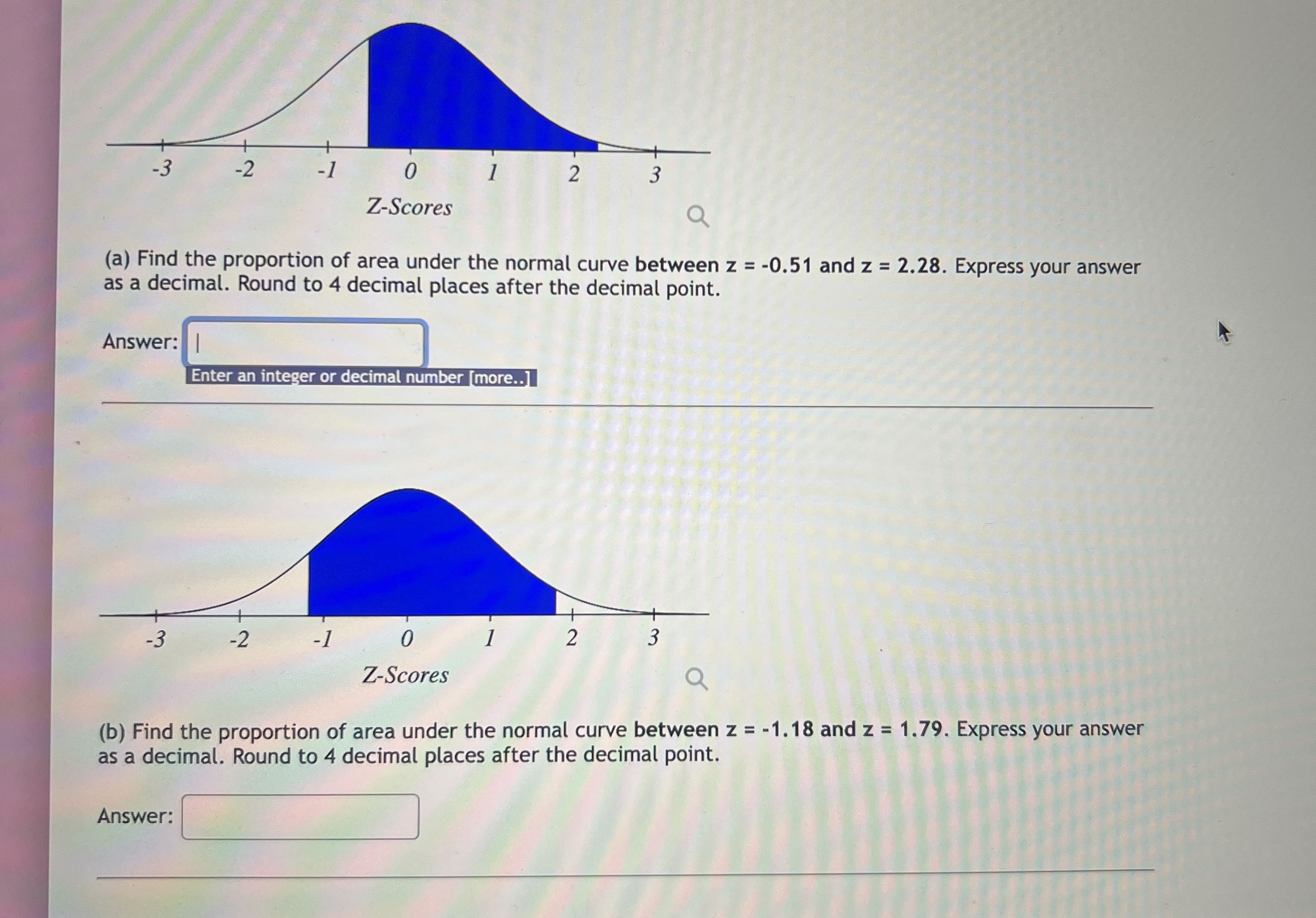 Solved (a) ﻿Find the proportion of area under the normal | Chegg.com