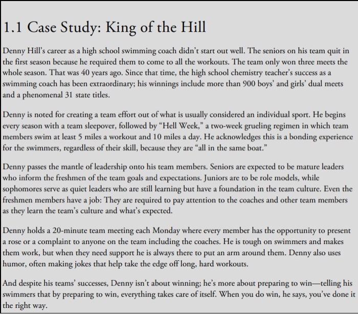 Solved 1.1 Case Study: King of the Hill Denny Hill's career | Chegg.com