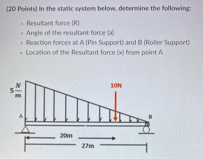 Solved (20 Points) In the static system below, determine the | Chegg.com