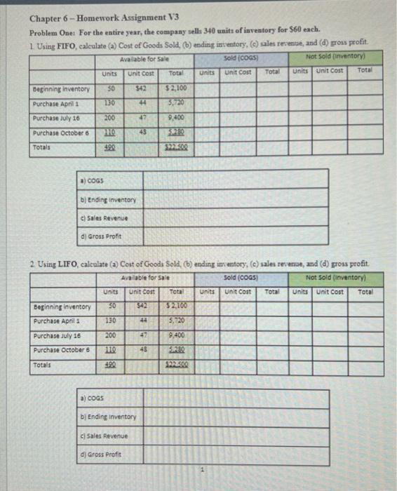 Solved Chapter 6 -Homework Assignment V3 Problem Onet For | Chegg.com