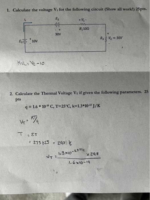 Solved 1. Calculate the voltage V1 for the following circuit | Chegg.com