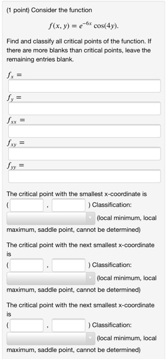 Solved (1 point) Consider the function f(x, y) = e-6x | Chegg.com