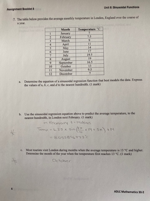 Solved Unit 8: Sinusoidal Functions Assignment Booklet 8 7. | Chegg.com