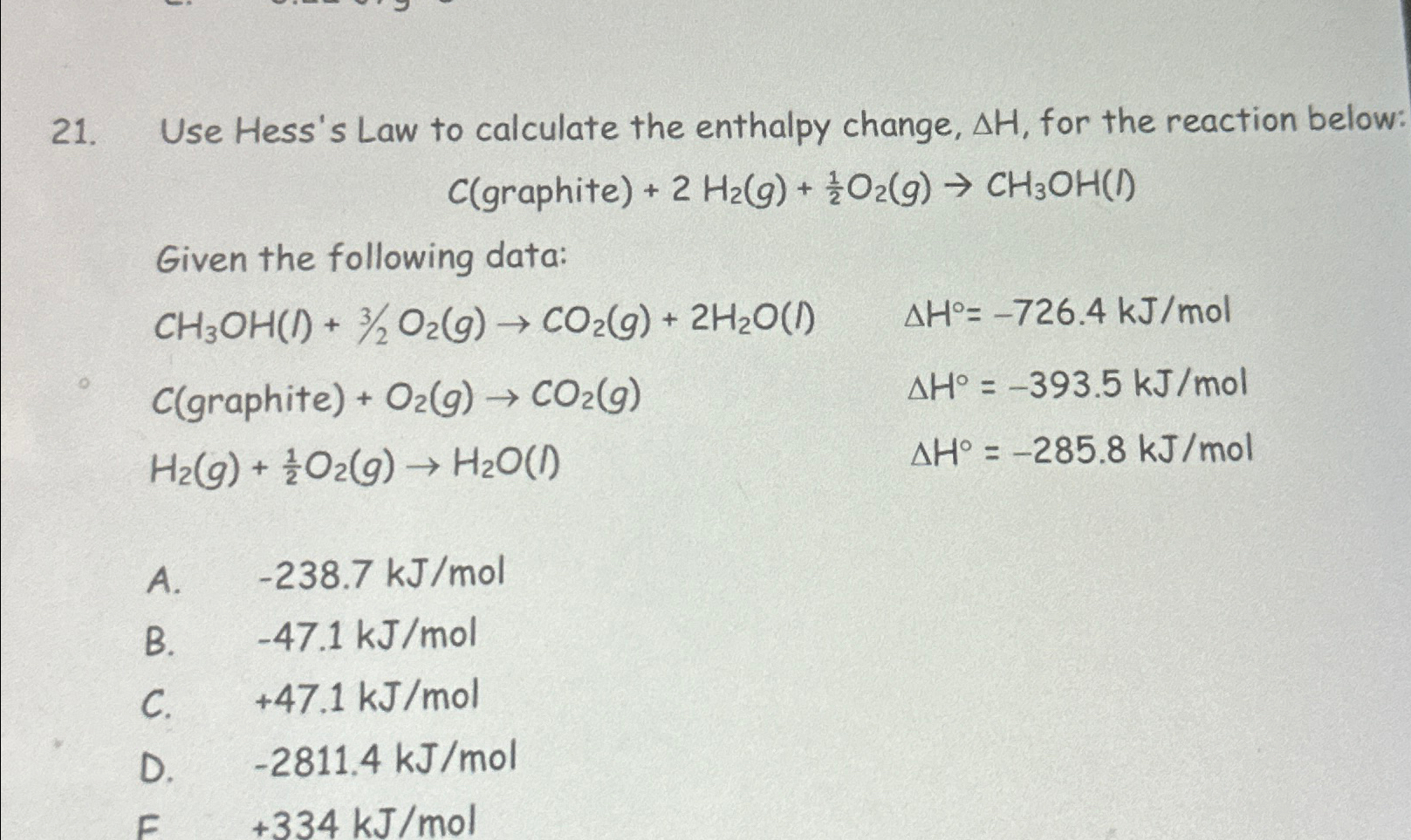 Solved Use Hess's Law to calculate the enthalpy change, ΔH, | Chegg.com
