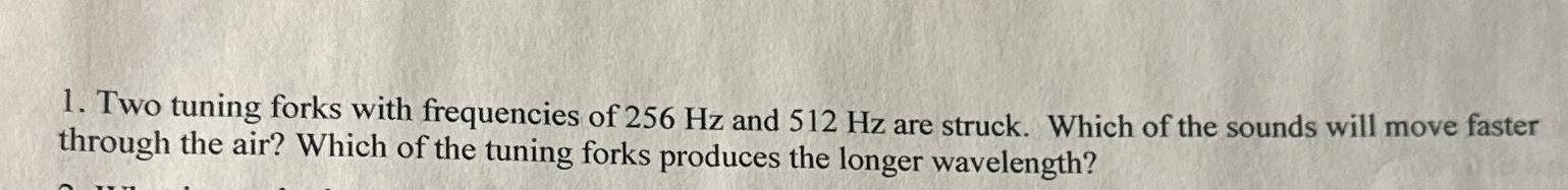 Solved Two tuning forks with frequencies of 256Hz ﻿and 512Hz | Chegg.com
