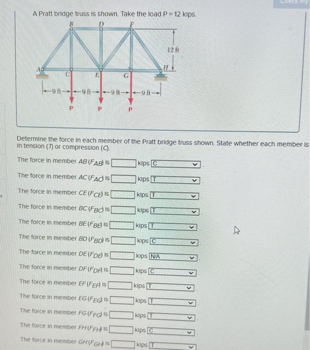 Solved A Pratt bridge truss is shown. Take the load | Chegg.com