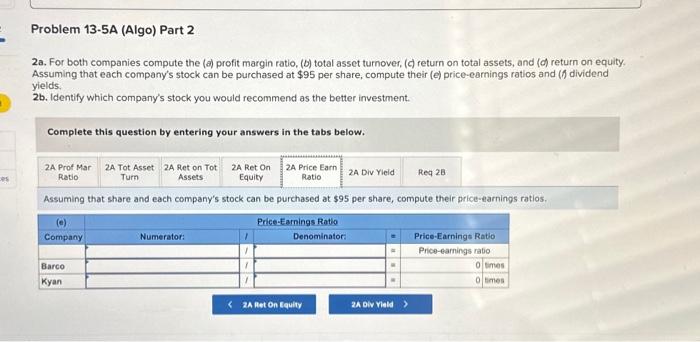 Solved Required information Problem 13-5A (Algo) Comparative | Chegg.com