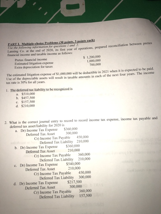 Solved PART I. Multiple-choice Problems (30 points, 3 points | Chegg.com