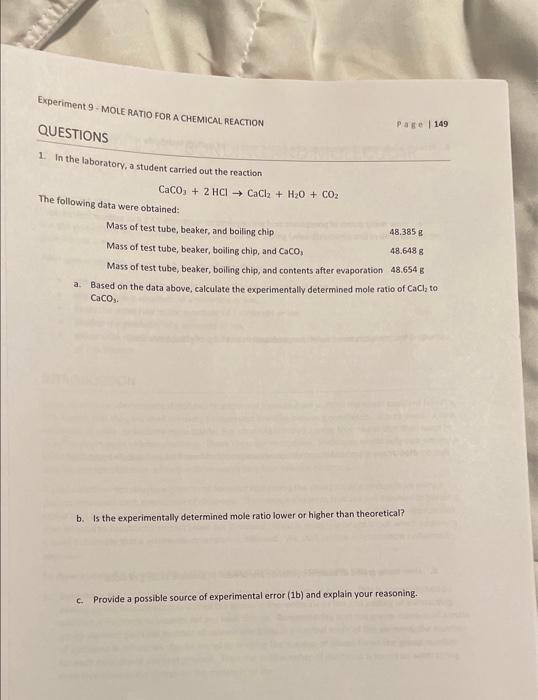 Solved 1. In the laboratory, a student carried out the | Chegg.com