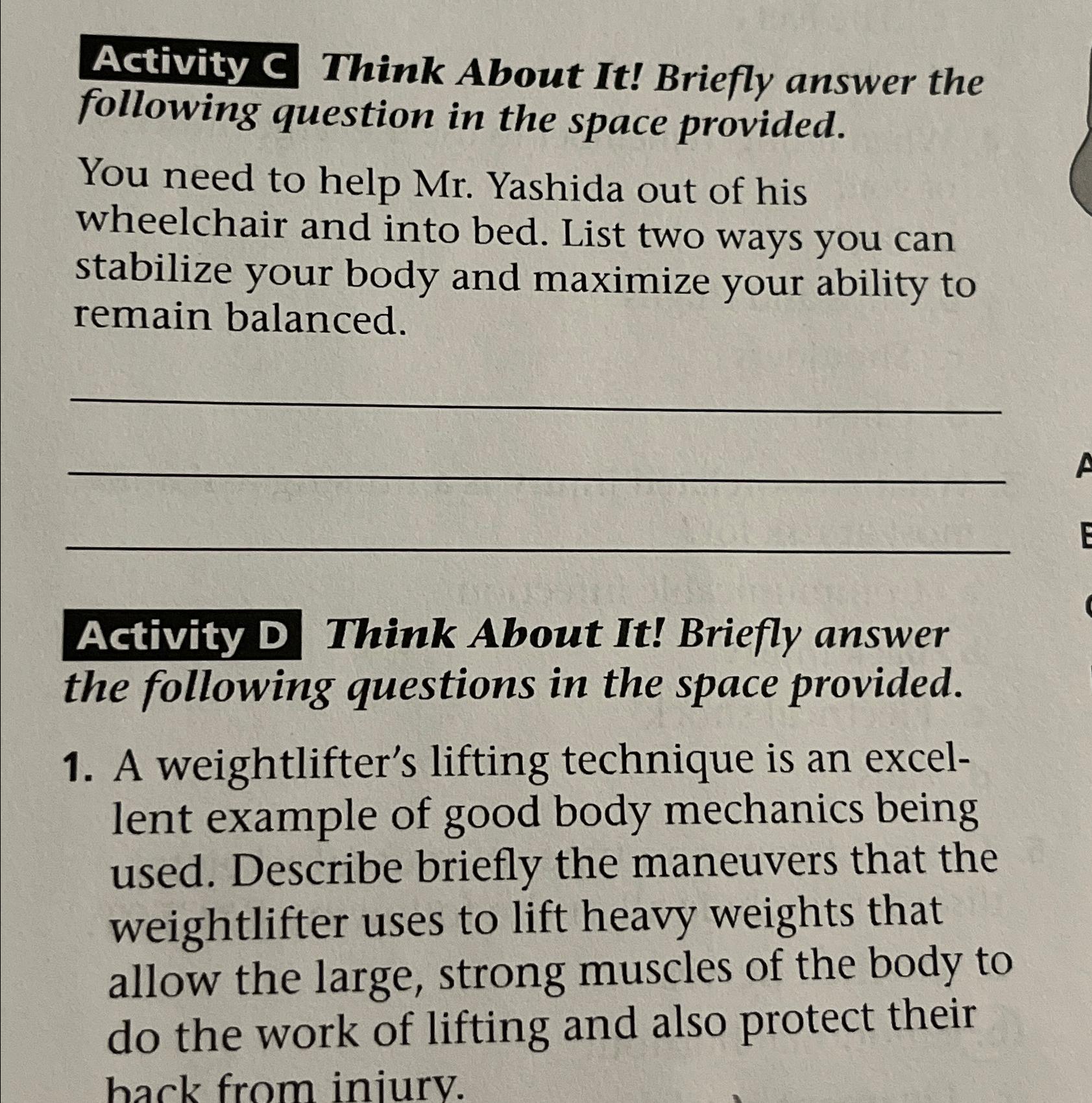 Solved Activity C Think About It! ﻿Briefly answer the | Chegg.com