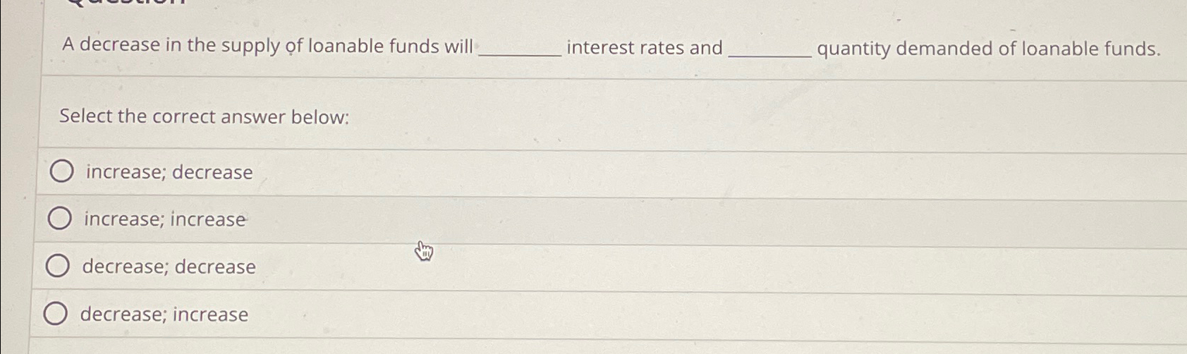 Solved A decrease in the supply of loanable funds will | Chegg.com