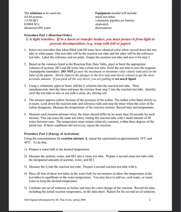 Solved The lodination of Acetone, a Chemical Kinetics Lab | Chegg.com