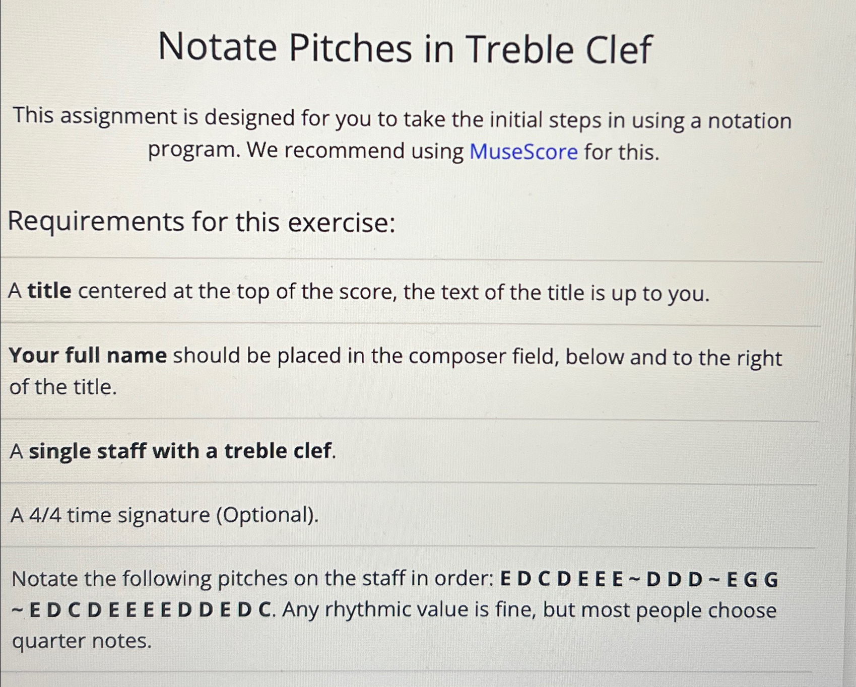 Notate Pitches in Treble ClefRequirements for this | Chegg.com