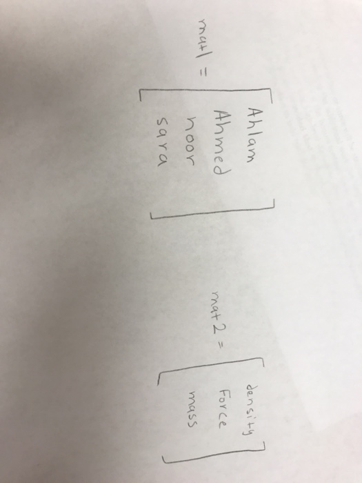 Solved how can i write those two matrices in Matlab script | Chegg.com