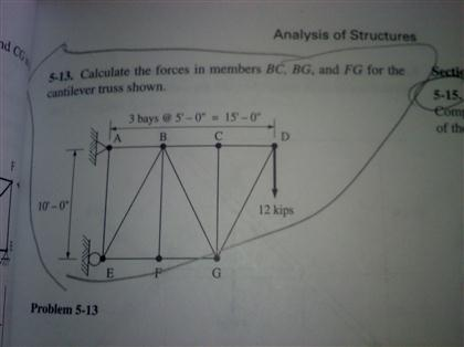 Solved Calculate the forces in members BC, BG, and FG for | Chegg.com