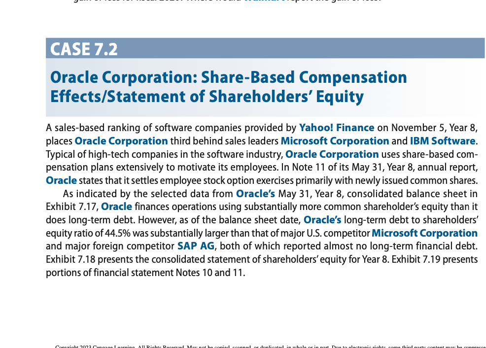 Solved 1. ﻿Compute Oracle’s long-term debt to shareholders’ | Chegg.com