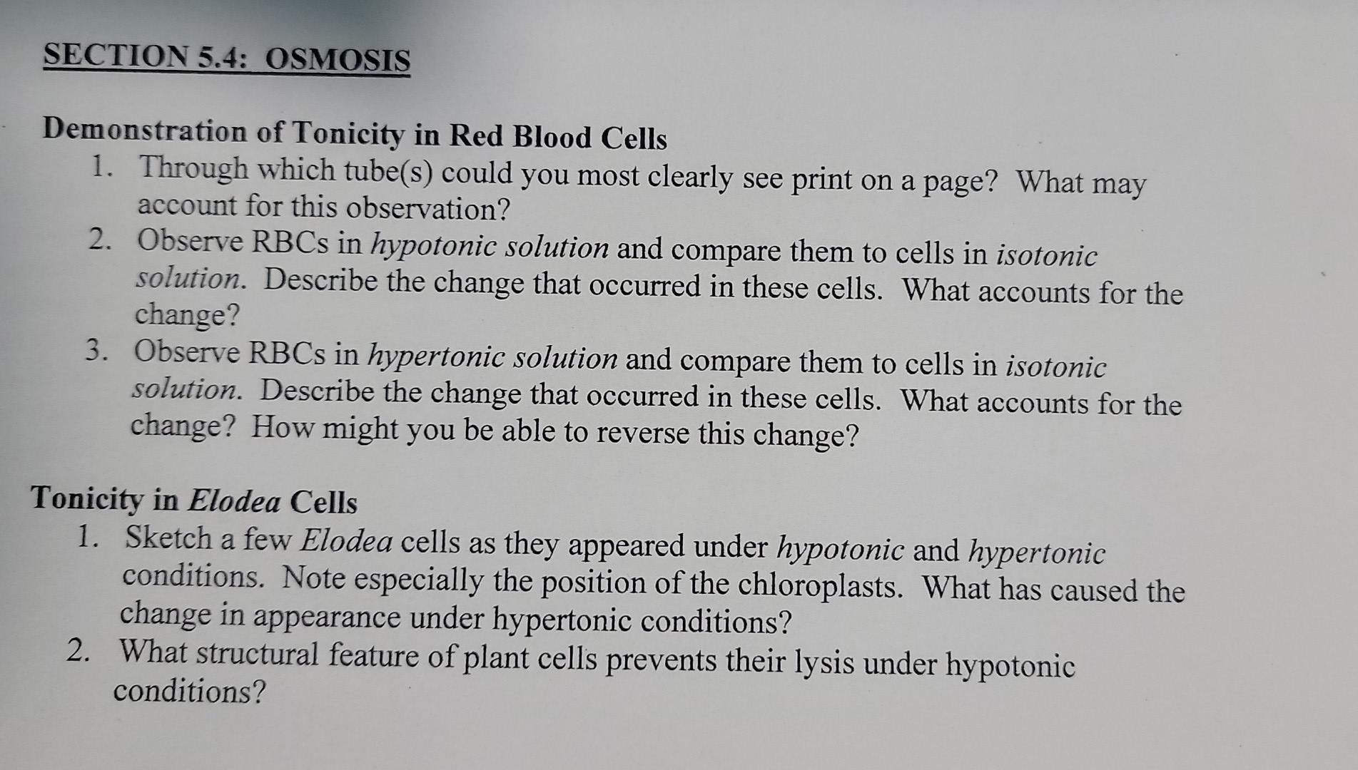 Solved Demonstration of Tonicity in Red Blood Cells 1. | Chegg.com