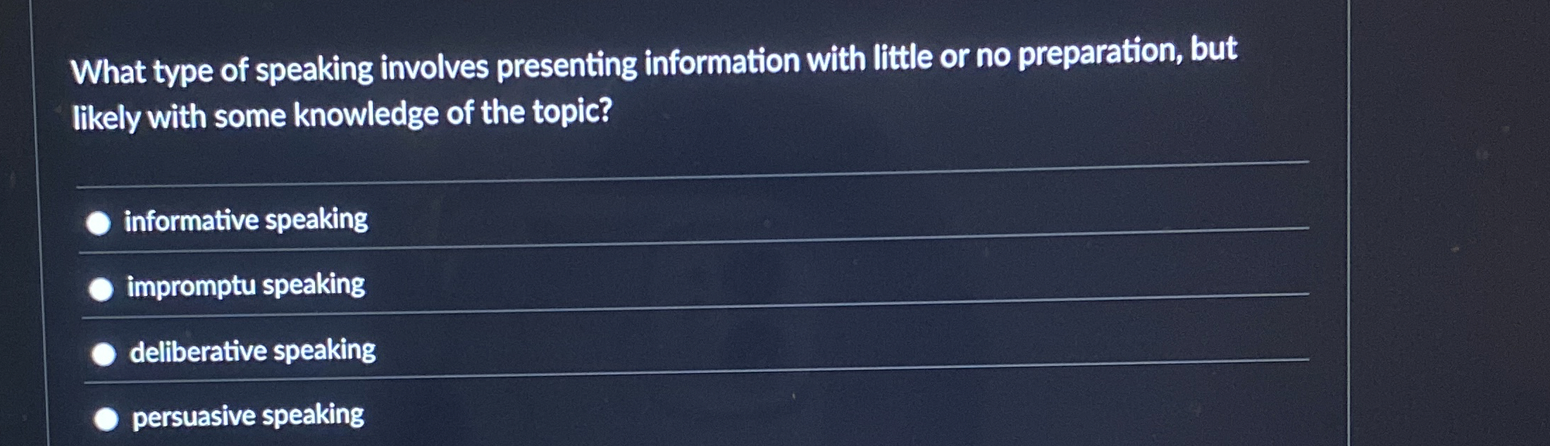 Solved What type of speaking involves presenting information | Chegg.com