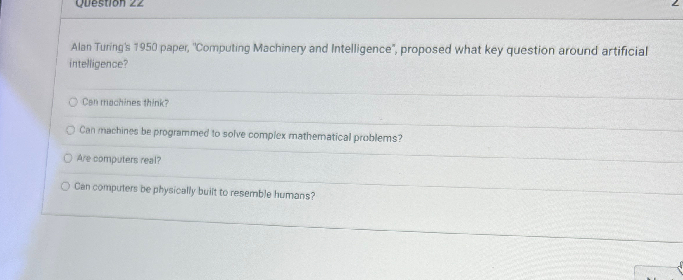 Solved Alan Turing's 1950 ﻿paper, "Computing Machinery and | Chegg.com