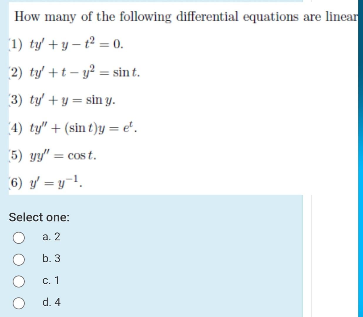 Solved How many of the following differential equations are | Chegg.com