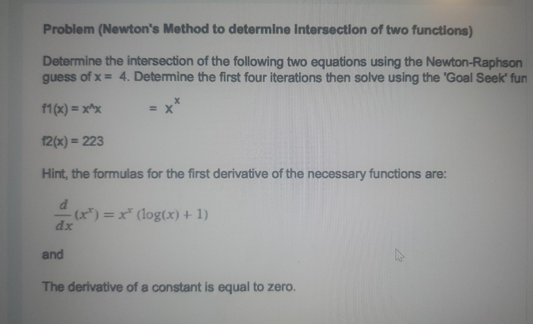 Solved Problem (Newton's Method to determine intersection of | Chegg.com