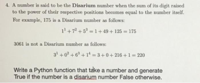 Solved 4. A number is said to be the Disarium number when | Chegg.com