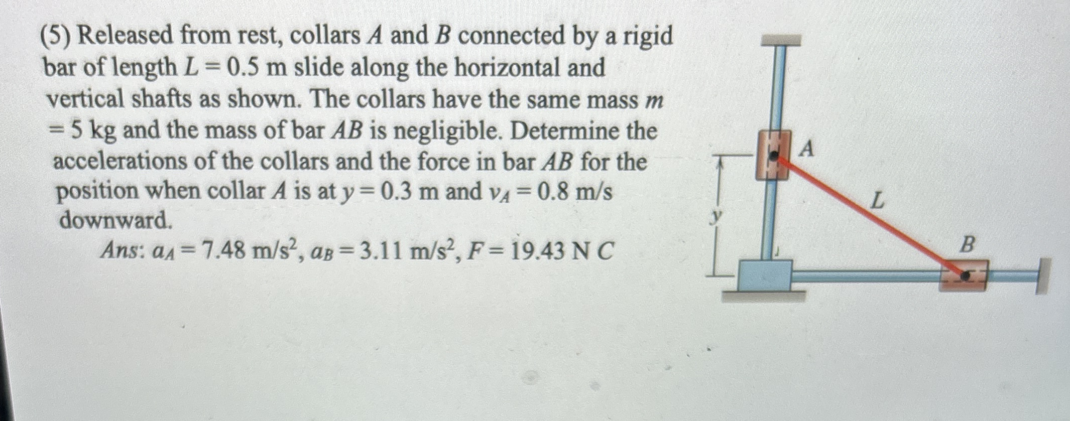 Solved (5) ﻿Released from rest, collars A and B ﻿connected | Chegg.com