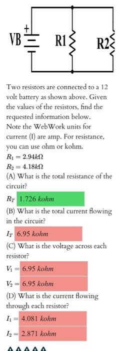 Solved Two resistors are connected to a 12 volt battery as | Chegg.com