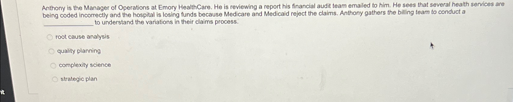 Solved Anthony is the Manager of Operations at Emory | Chegg.com