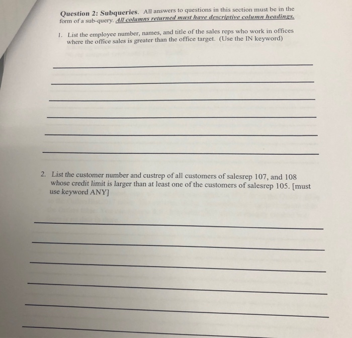 (Solved) : Question 2 Subqueries Answers Questions Section Must Form ... (Solved) : Question 2 Subqueries Answers Questions Section Must Form ...