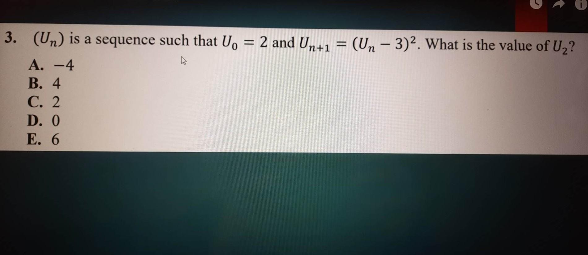 Solved (Un) is a sequence such that U0=2 and Un+1=(Un−3)2. | Chegg.com