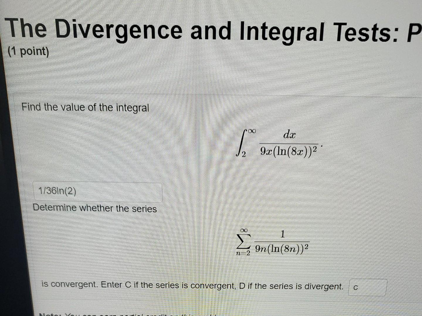 Solved The Divergence and Integral Tests: P (1 point) Find | Chegg.com