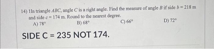 Solved 14) IIn triangle ABC, angle C is a right angle. Find | Chegg.com