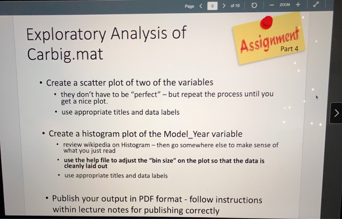Solved Exploratory Analysis of Carbig.mat Assignment art 4 • | Chegg.com