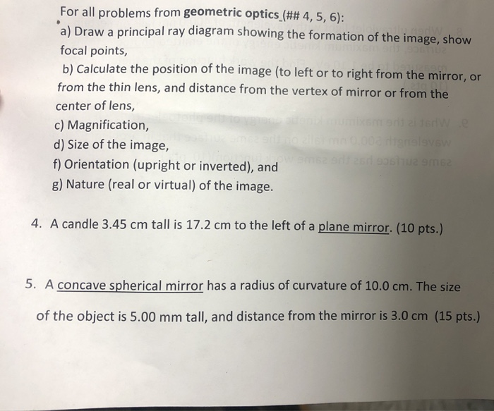 Solved For all problems from geometric optics (## 4, 5, 6): | Chegg.com