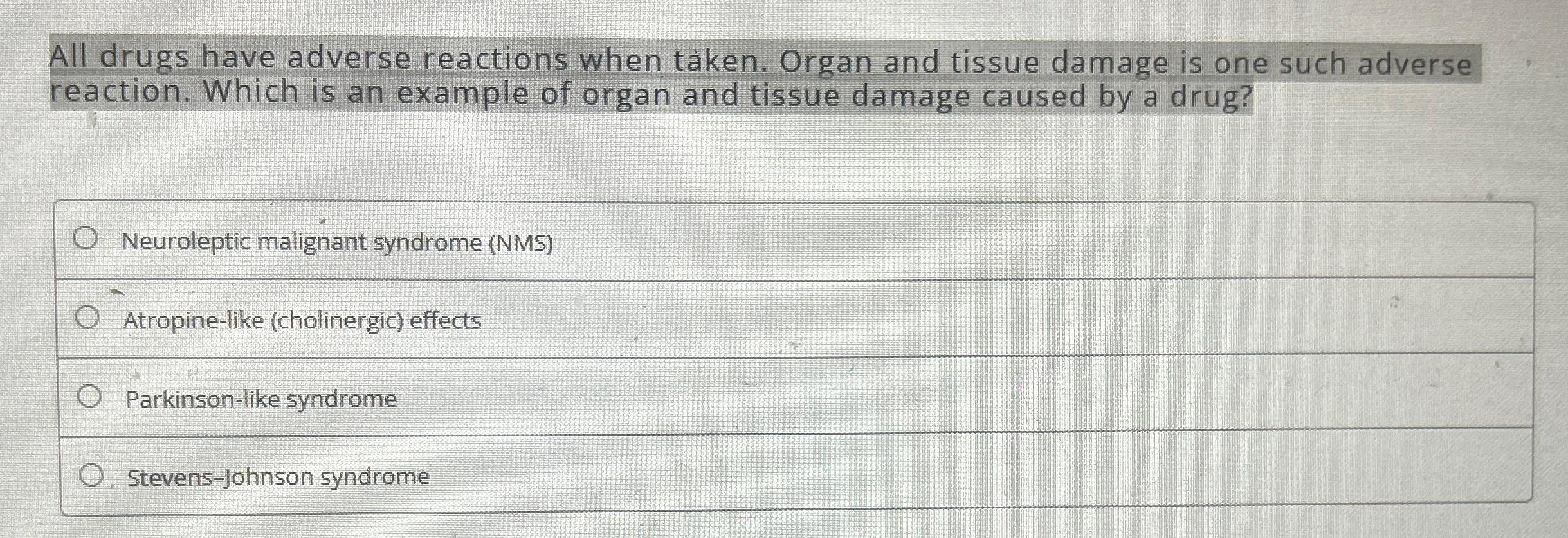 Solved All drugs have adverse reactions when taken. Organ | Chegg.com
