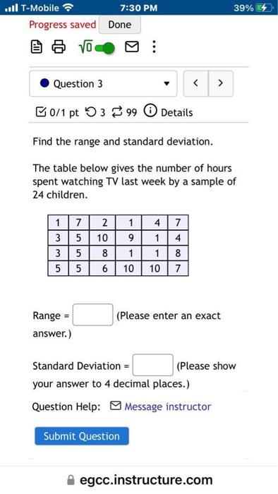Solved Find the range and standard deviation. The table | Chegg.com