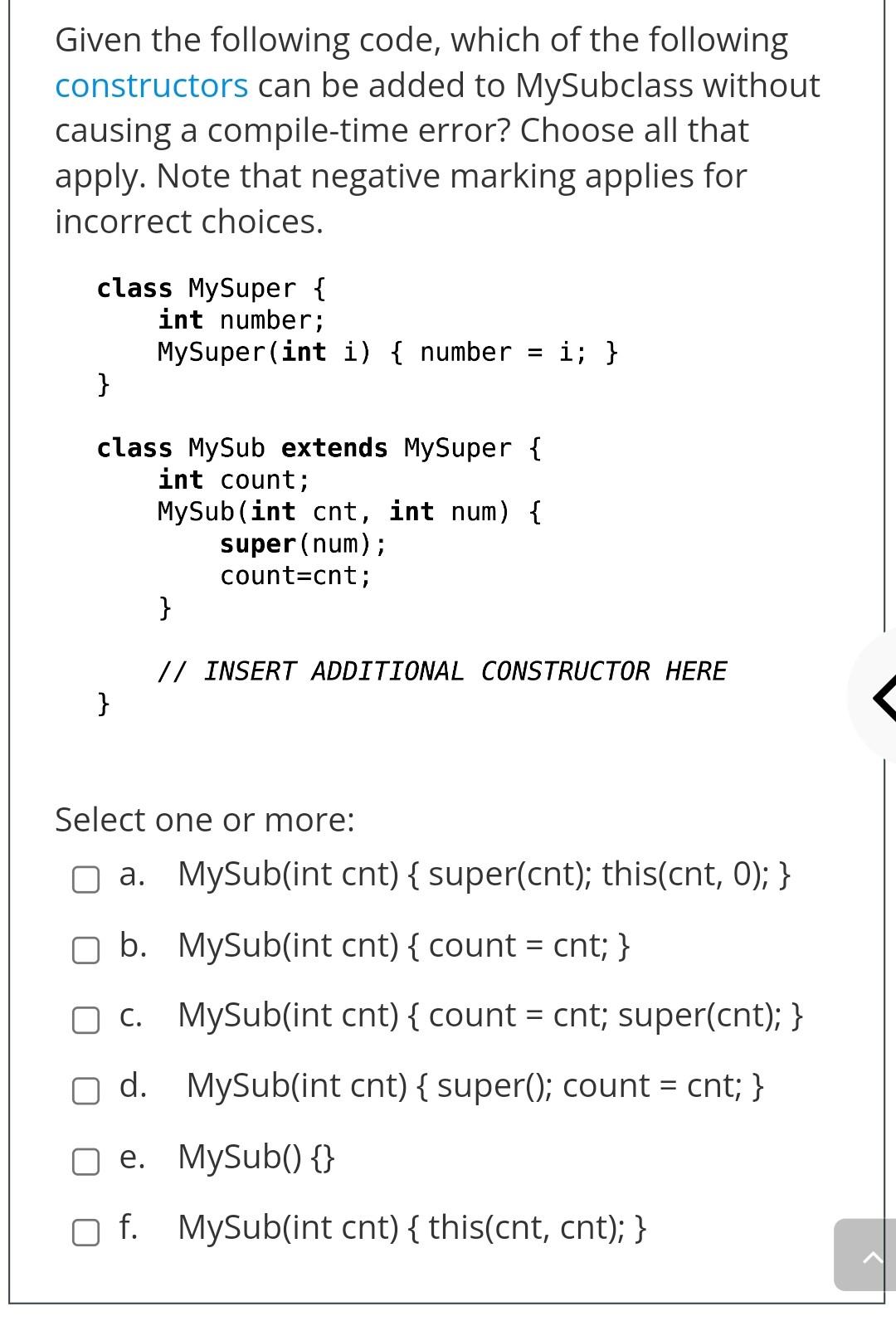 Solved Given the following code, which of the following | Chegg.com